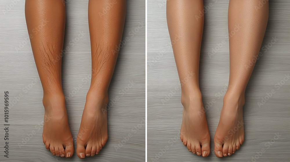 Side-by-side comparison of leg hair growth before and after regular ...