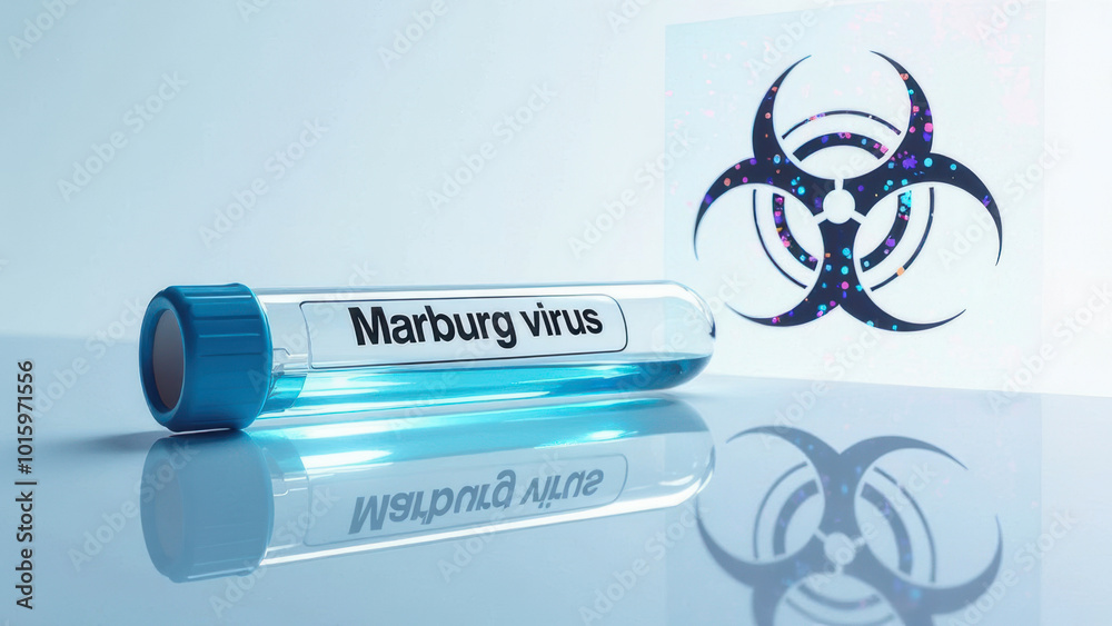 Marburg virus test tube with biohazard symbol, deadly disease warning ...