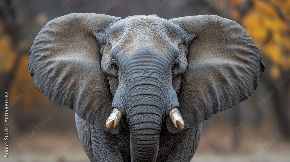 A close-up portrait of an African elephant, showing its wrinkled skin ...