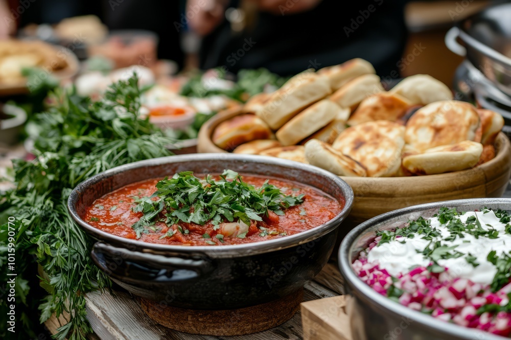 Food festival featuring traditional Russian dishes like borscht and ...