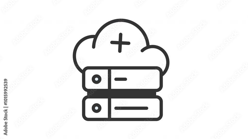 Animated hybrid with illustration of a server connected and cloud ...