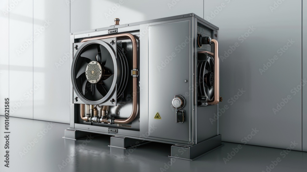 Modern Air Conditioner Unit with Fan and Copper Piping Stock Photo ...