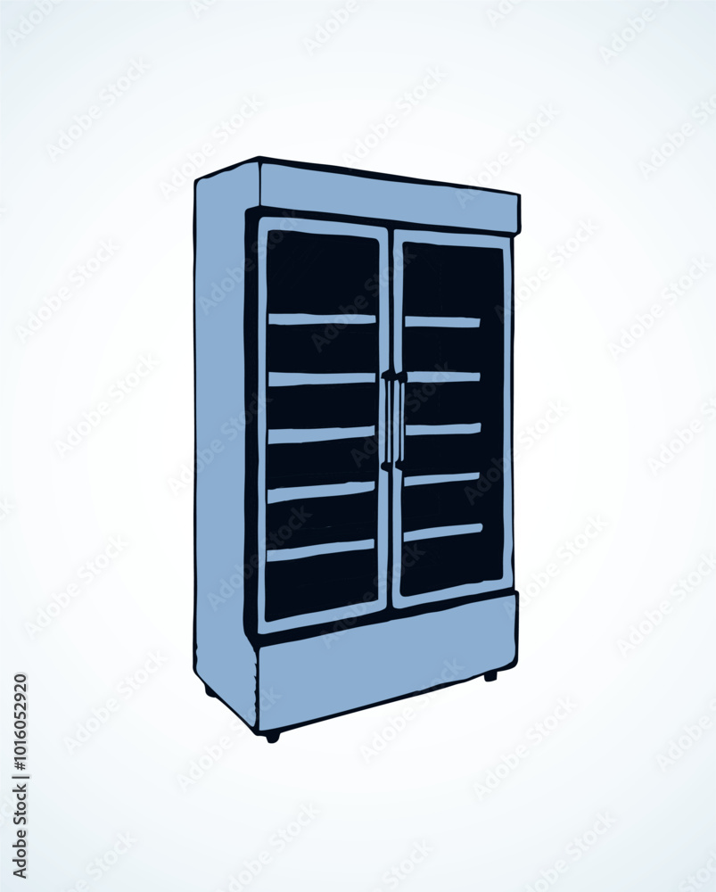Big chiller show ice soda good case icebox stand on white background ...