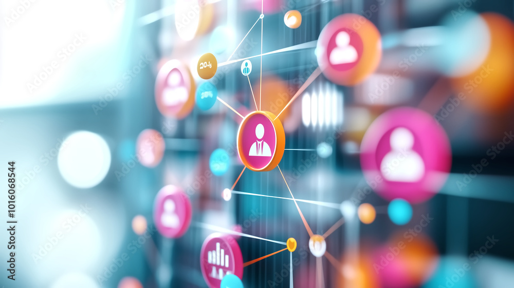 Connecting data analysis and employee icons, this illustrates concept ...