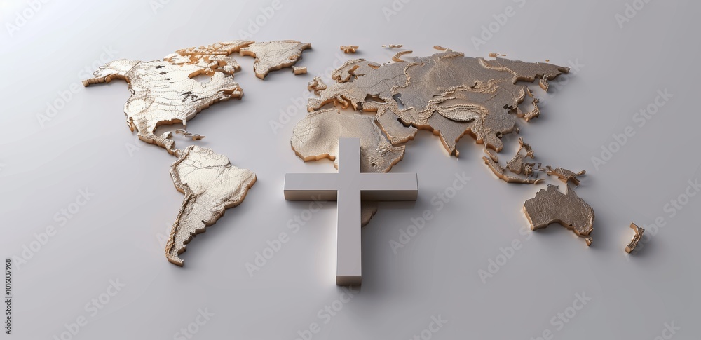 Rose Gold Cross on World Map, Global Evangelism, Faith and Spiritual ...