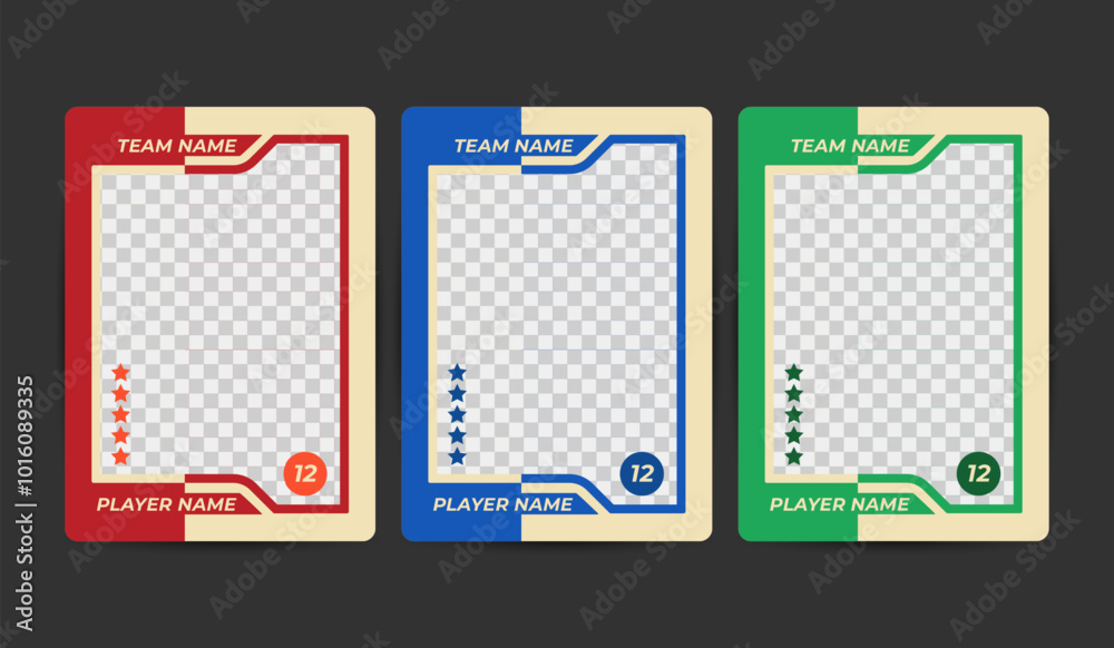 Set of trading frames for game sports card template, Three blank ...