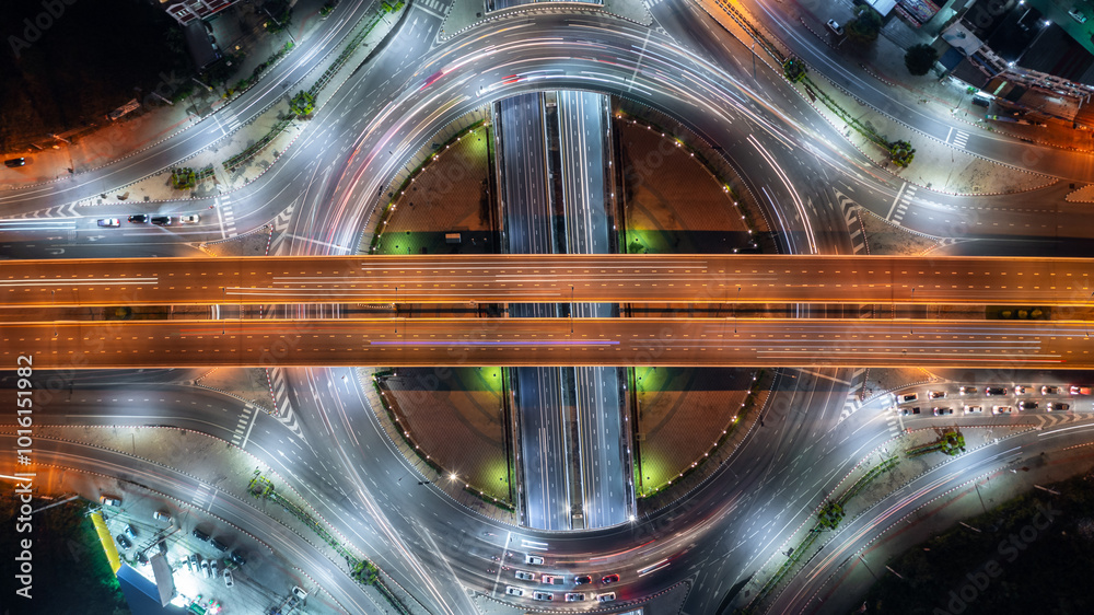 Aerial view elevated road traffic junctions, Modern construction design ...