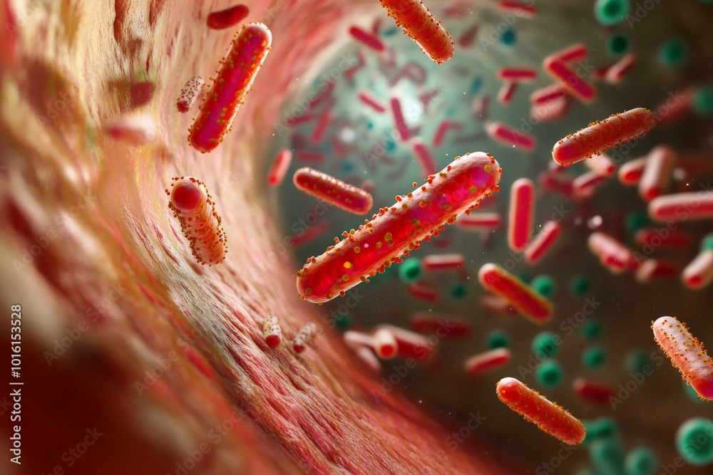 Animated bacteria within a tubular microscopic realm with vibrant ...