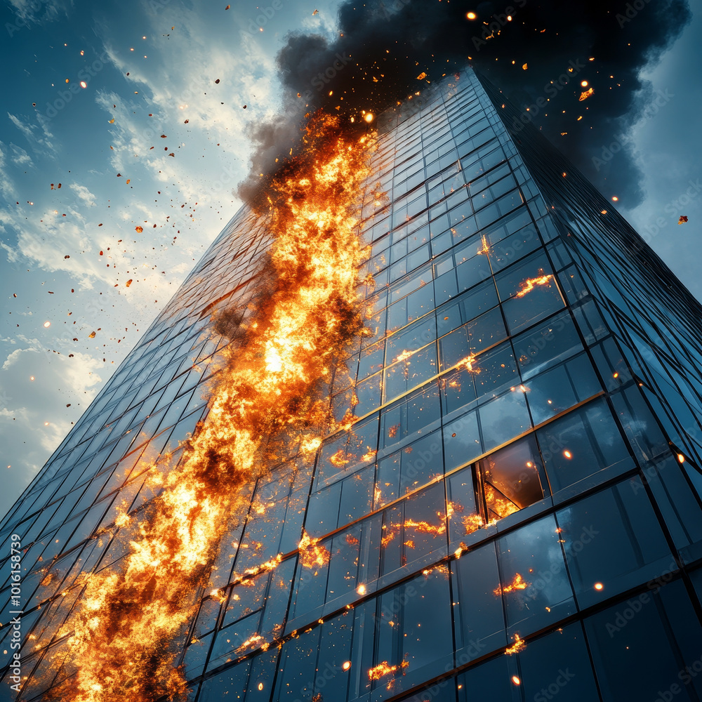 fire is rapidly spreading through modern office tower, engulfing ...