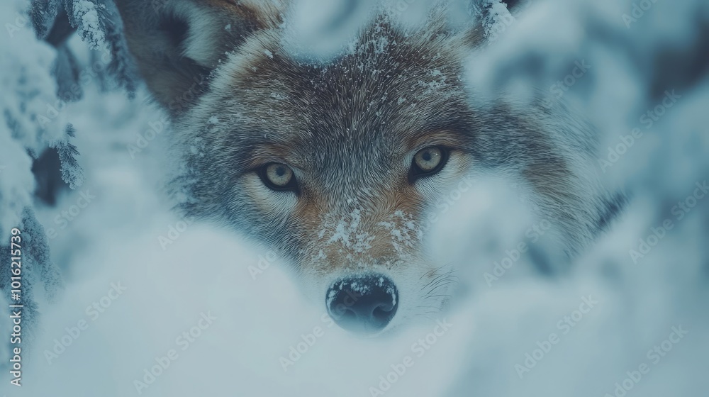 Retrato de Lobo en un Bosque Nevado con Mirada Fija Retrato de un lobo ...