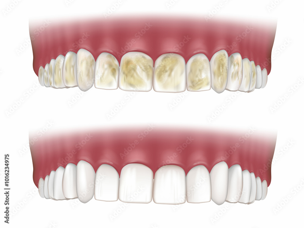 Deep Teeth Cleaning. Before and After. Teeth whitening concept ...