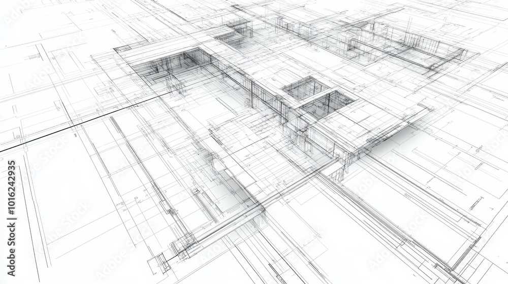 Detailed architectural construction blueprints on a white background ...