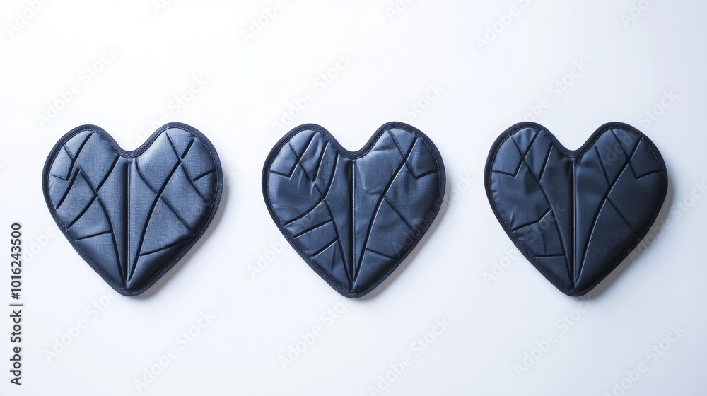 Electrode pads for cardiographs in black heart-shaped design on a white ...