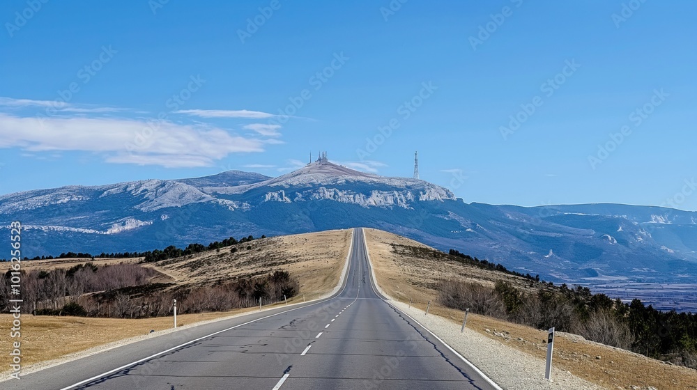 Winding road in mountainous landscape France. Narrow gray highway ...