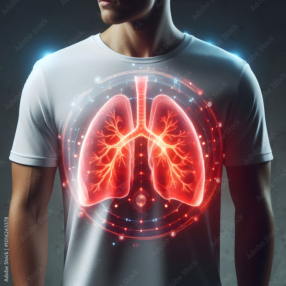 Red Holographic Man Lung Anatomy with Focus on Digestive Health | A ...
