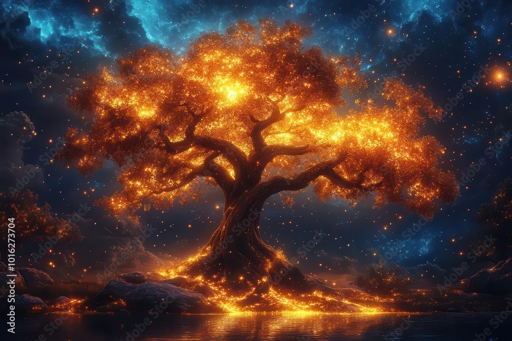 cosmic tree of life connecting earth and sky intricate branches ...