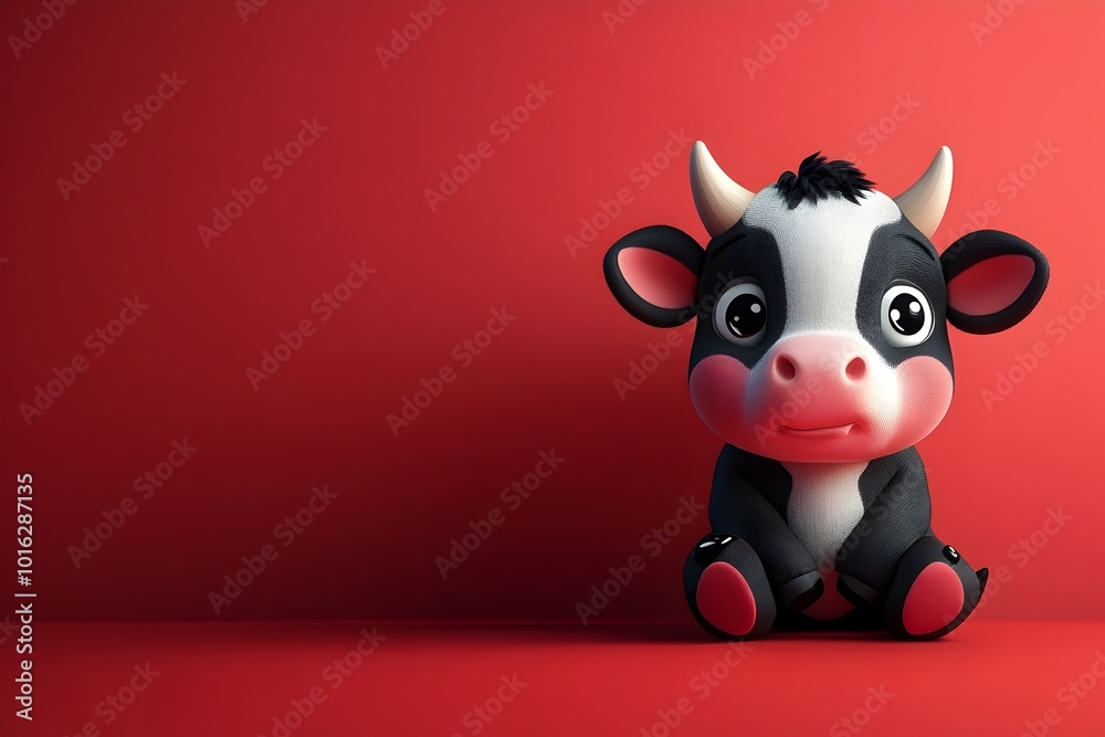 Emotional 3D Chibi Cow Character Crying with Teardrops on Plain Red ...