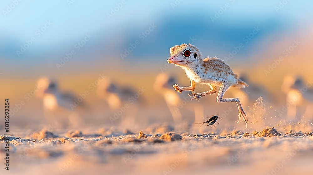 Compsognathus a tiny theropod dinosaur running as a group across a ...