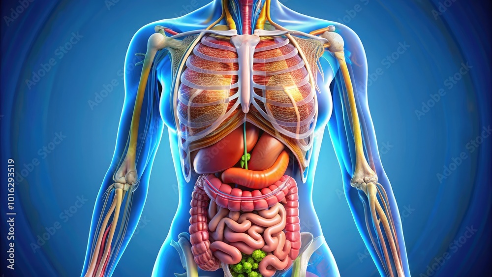 Detailed illustration of the female abdominal anatomy, showcasing the ...