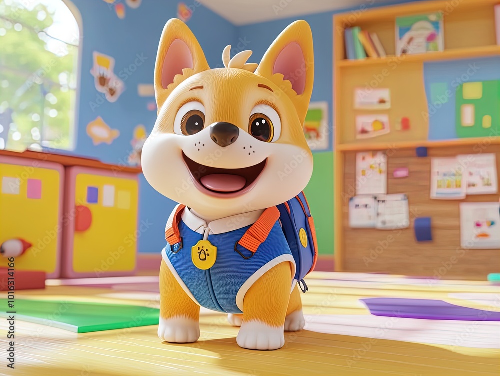 Cheerful Cartoon Dog in School Uniform: Perfect Poster for Playful ...