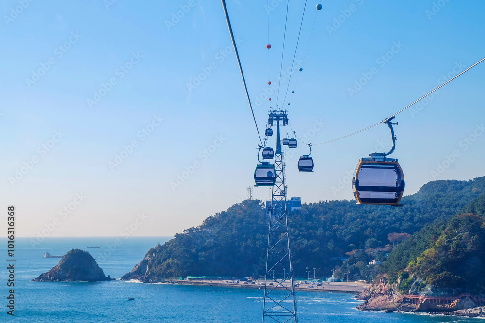 Beautiful landscape of cable car transportation system for tourist ...