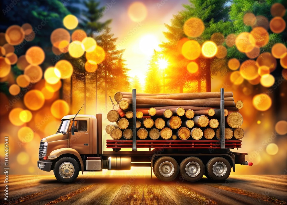 Logging Truck Vector Logo Illustration with Bokeh Effect for Branding ...