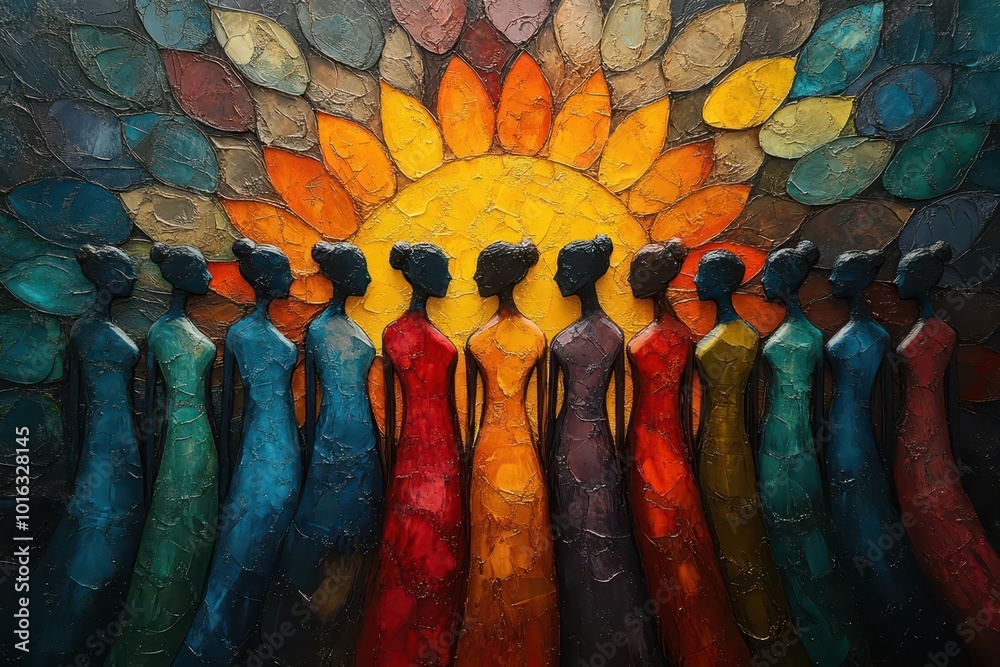 diverse group of stylized human silhouettes forming a circular mandala ...