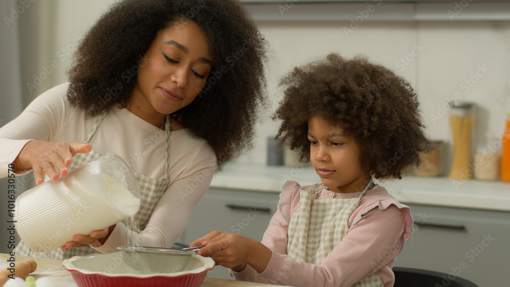 African American family cooking together mother woman mom teach little ...