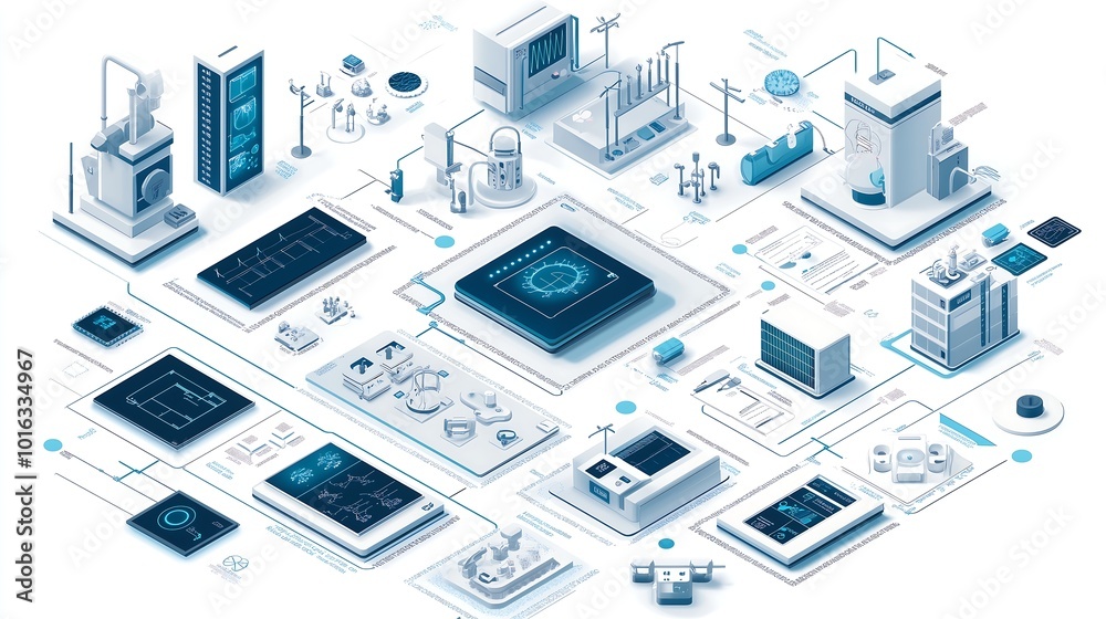 A detailed isometric view of a hospital wing powered by hydrogen energy ...