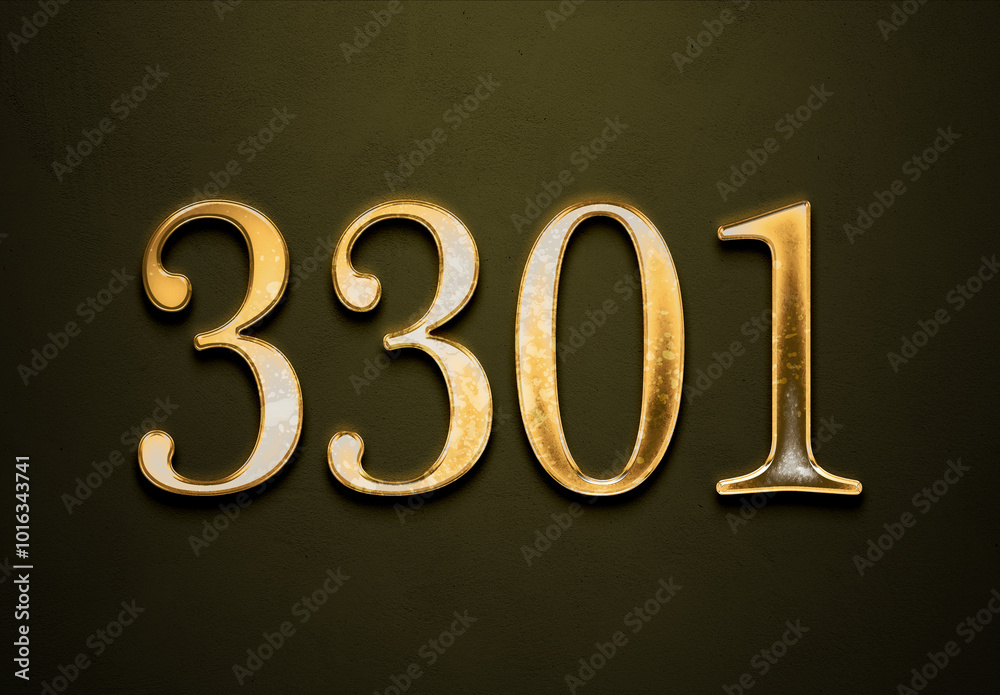 Old gold effect of 3301 number with 3D glossy style Mockup. Stock ...