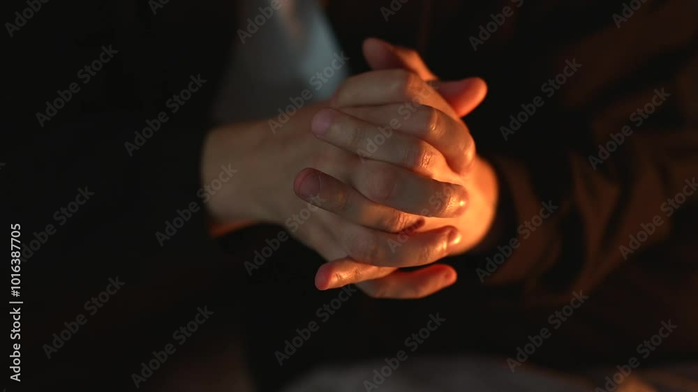 A man strokes his hands. Male hands close-up. A man rubs his palms for ...