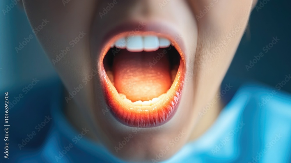 Wide Open Mouth of Patient During Throat Examination with Light for ...