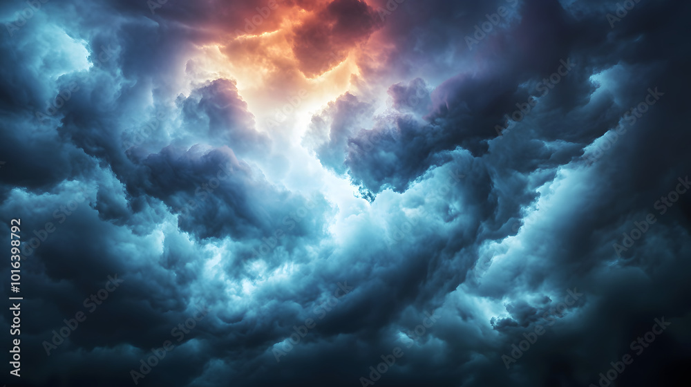 Abstract, storm clouds and outdoor climate change background for ...