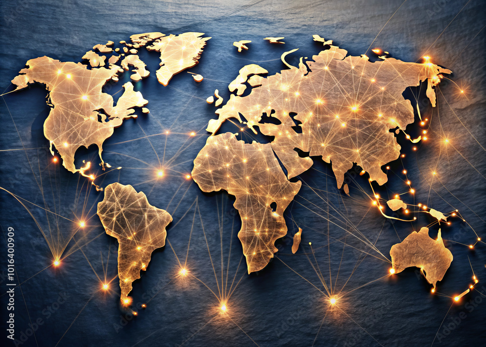 Connecting world through illuminated fiber connections, this map ...