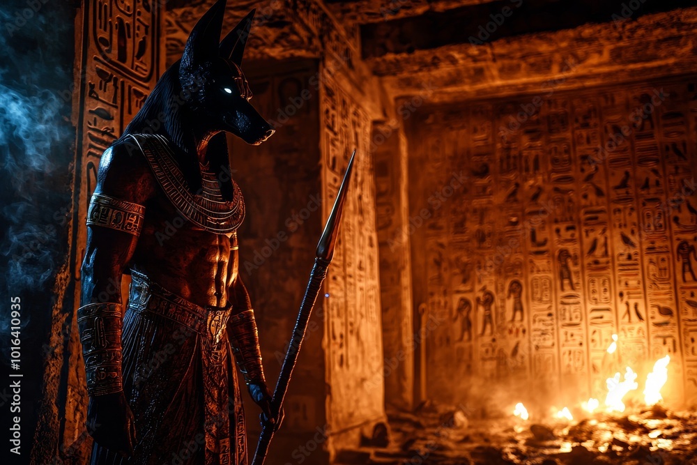 Foto de Anubis, the Egyptian God of the Afterlife, Standing Tall in a ...
