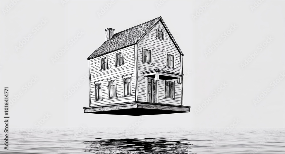 Hand drawing clipart of a floating house on plain white background ...