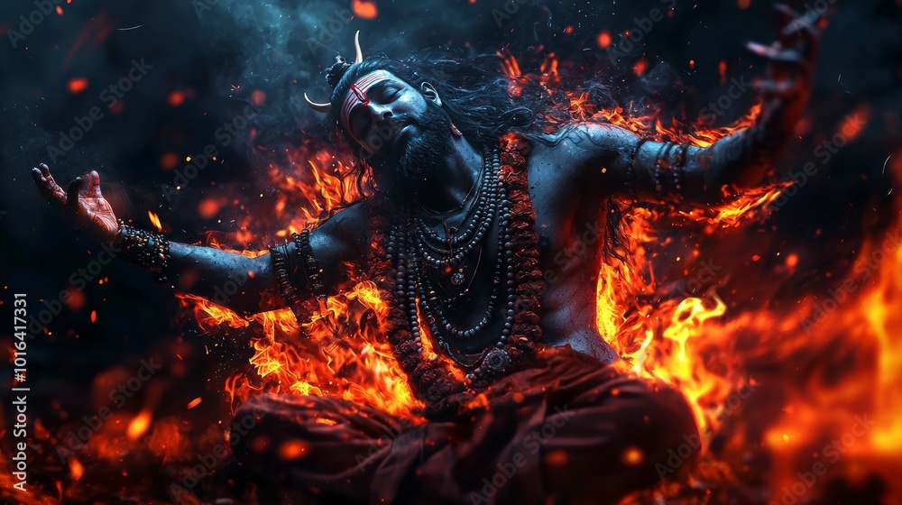 Shiva the Hindu god of destruction and rebirth surrounded by fire ...