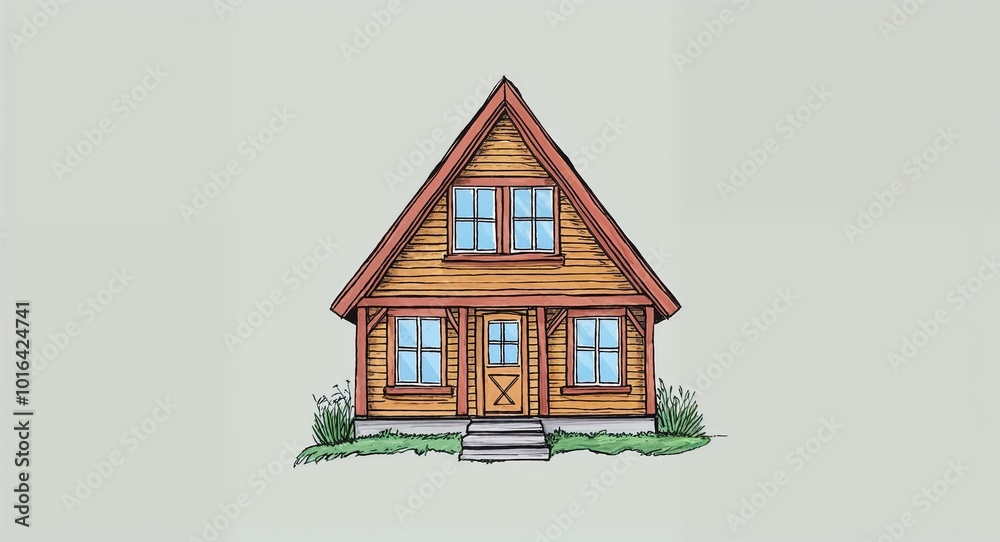 Hand drawing clipart of an A frame house on plain white background ...