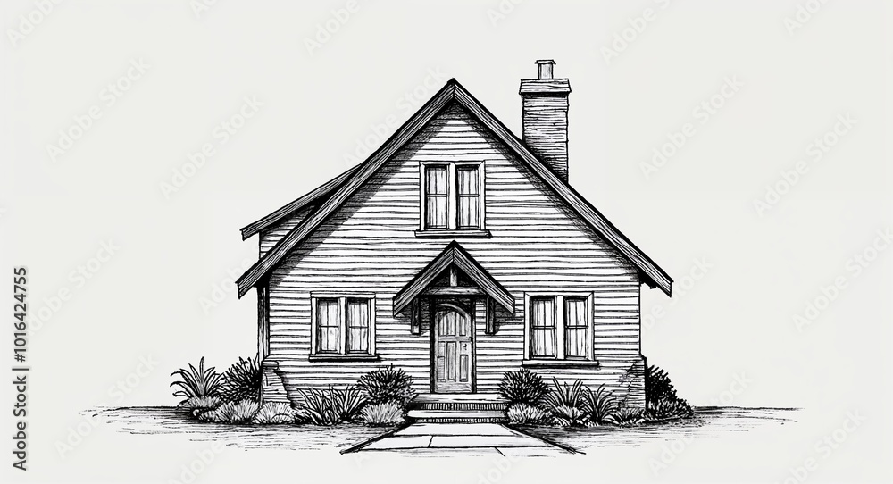 Hand drawing clipart of an A frame house on plain white background ...