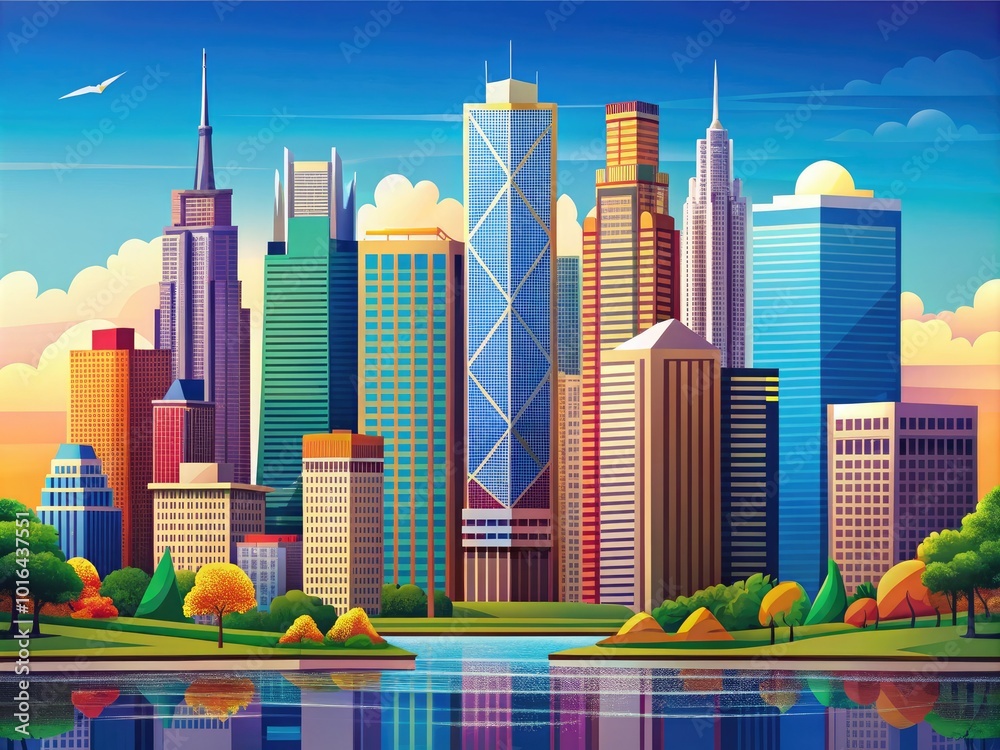 Vibrant Chicago skyline vector featuring iconic landmarks and ...