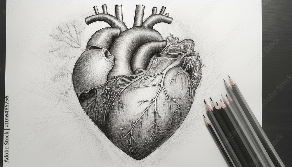 Pencil sketch for human heart in 2 point perspective Stock Illustration ...