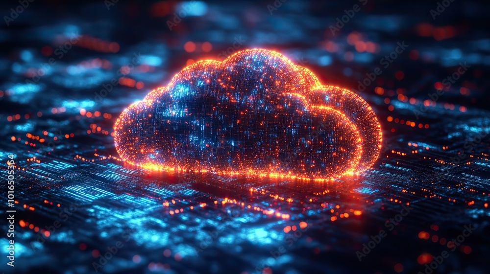 cloud analytics concept visualized by abstract glowing data lines on a ...