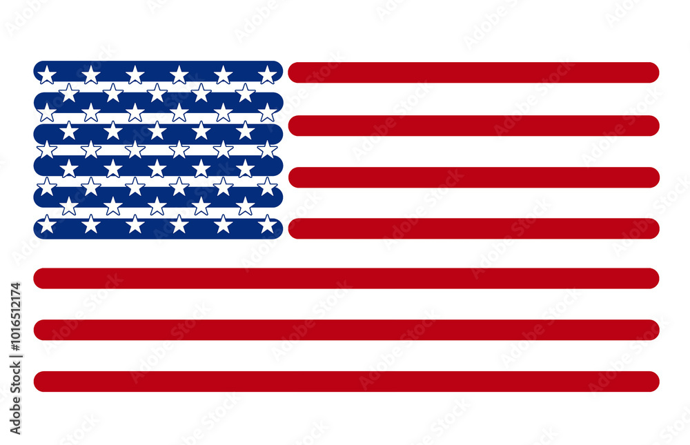 shape of the flag of USA as rounded lines as horizontal stripes ...