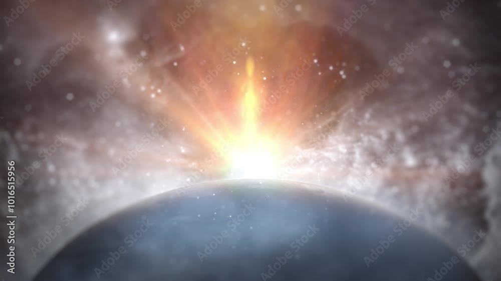 Dark Alien planet in the cloud galaxy with solar star abstract sci fi ...