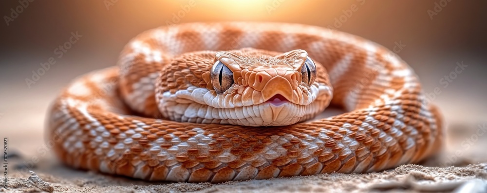 Close-up of a Coiled Venomous Snake with Sharp Eyes, Lying in Wait for ...