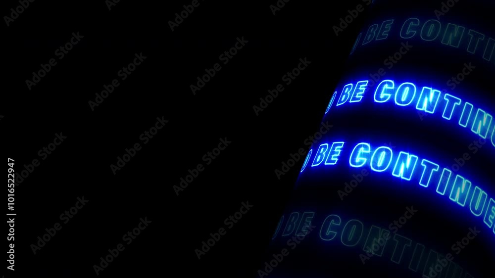 To be continued 3D tube glow blue neon glitch text animation on black ...