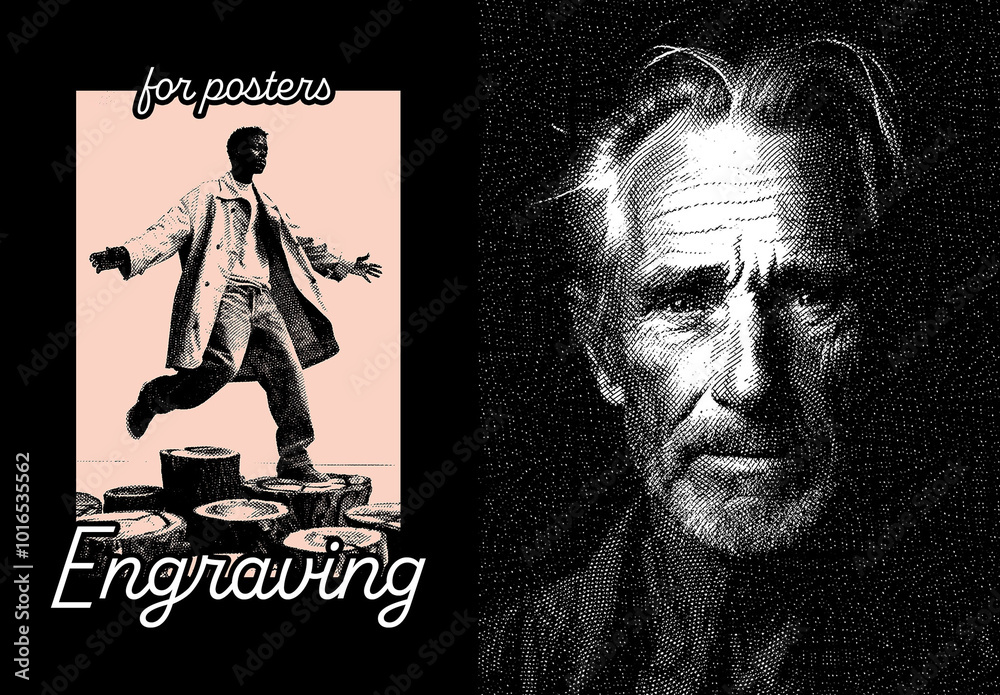 Engraving Studio Hatching Poster Photo Effect Mockup Stock Template ...