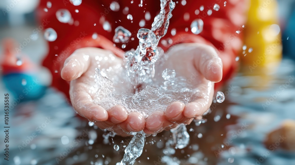 Innocent play captured as hands dance under flowing water, evoking joy ...