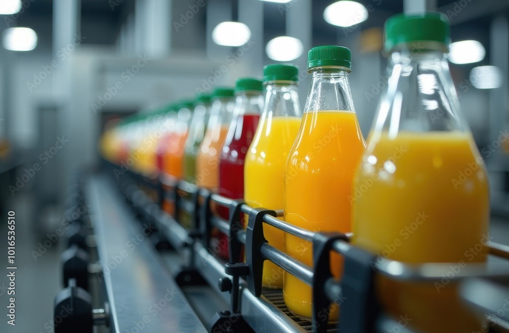 A modern production line for bottling and packaging natural juices and ...