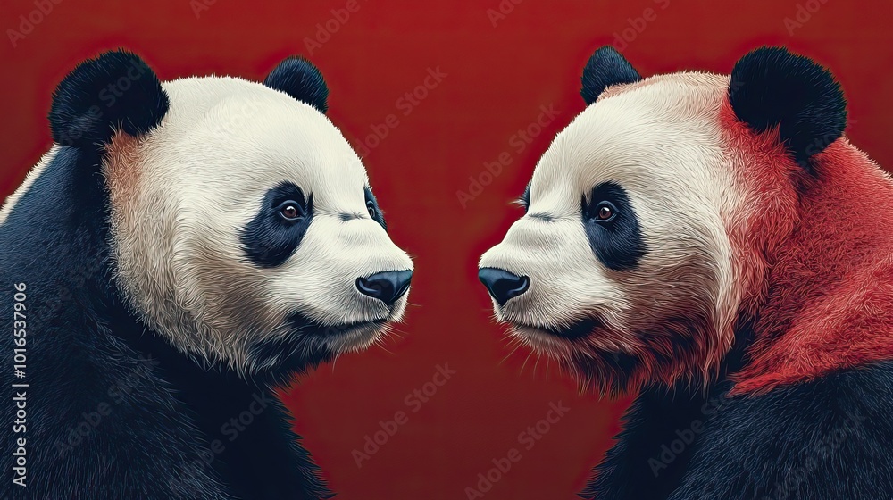 illustration of a panda and a bear facing each other symbolizing the ...